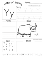 Letter Y Preschool Printables